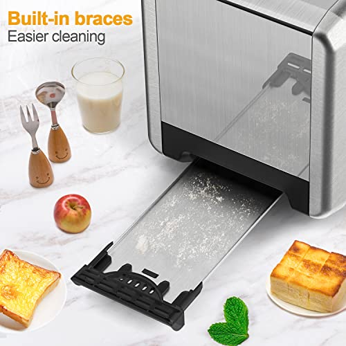 Toaster 2 slice whall Stainless Steel Toasters with Bagel,Cancel,Defrost Function,Removable Crumb Tray,1.5in Wide Slot,6 Bread Shade Settings,for Various Bread Types (850W)