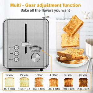 Toaster 2 slice whall Stainless Steel Toasters with Bagel,Cancel,Defrost Function,Removable Crumb Tray,1.5in Wide Slot,6 Bread Shade Settings,for Various Bread Types (850W)