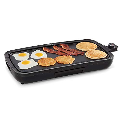 DASH Deluxe Everyday Electric Griddle with Dishwasher Safe Removable Nonstick Cooking Plate for Pancakes, Burgers, Eggs and more, Includes Drip Tray + Recipe Book, 20” x 10.5”, 1500-Watt - Black