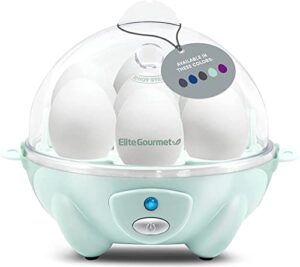 elite gourmet egc007m# rapid egg cooker, 7 easy-to-peel, hard, medium, soft boiled eggs, poacher, omelet maker, auto shut-off, alarm, 16-recipe booklet, mint