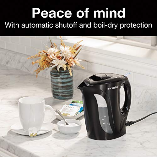 Proctor Silex K2071PS Electric Tea Kettle, Water Boiler & Heater Auto-Shutoff & Boil-Dry Protection, 1000 Watts, 1 Liter, Black