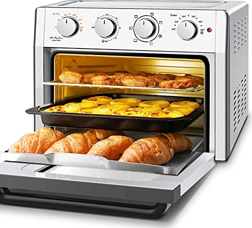 WEESTA Large Air Fryer Toaster Oven, 24 QT, 7-in-1 Convection Oven with Roast, Bake, Broil, 4 Accessories and E-Recipes, 450°F, 1500W, Silver