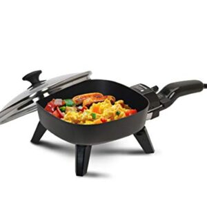 Elite Gourmet EFS-400 Personal Stir Fry Griddle Pan, Rapid Heat Up, 600 Watts Non-stick Electric Skillet with Tempered Glass Lid, Size 7" x 7"