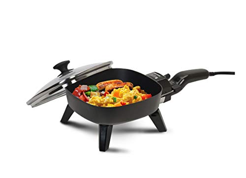 Elite Gourmet EFS-400 Personal Stir Fry Griddle Pan, Rapid Heat Up, 600 Watts Non-stick Electric Skillet with Tempered Glass Lid, Size 7" x 7"