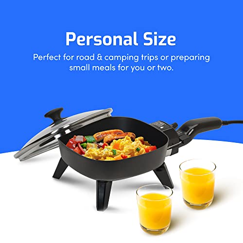 Elite Gourmet EFS-400 Personal Stir Fry Griddle Pan, Rapid Heat Up, 600 Watts Non-stick Electric Skillet with Tempered Glass Lid, Size 7" x 7"