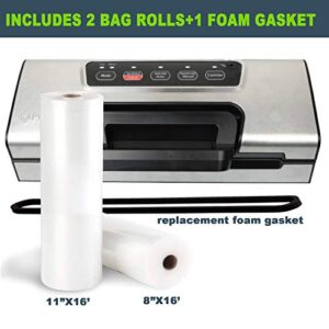 Potane Precision Vacuum Sealer Machine,Pro Food Sealer with Built-in Cutter and Bag Storage(Up to 20 Feet Length), Both Auto&Manual Options,2 Food Modes,Includes 2 Bag Rolls 11”x16’ and 8”x16’,Compact Design