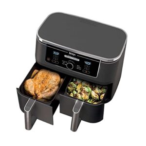 ninja ad350co foodi 10 quart 6-in-1 dualzone xl 2-basket air fryer with 2 independent frying baskets, match cook & smart finish to roast, broil, dehydrate & more for quick, easy family-sized meals, grey (renewed)