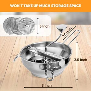 Ergonomic Food Mill Stainless Steel With 3 Grinding Milling Discs, Milling Handle & Stainless Steel Bowl - Rotary Food Mill for Tomato Sauce, Applesauce, Puree, Mashed Potatoes, Jams, Baby Food