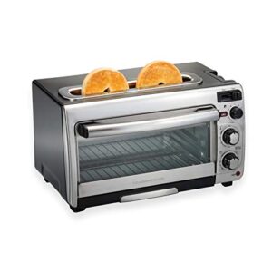 hamilton beach 2-in-1 countertop oven and long slot toaster, stainless steel, 60 minute timer and automatic shut off (31156)