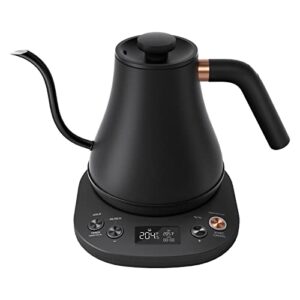 mecity electric gooseneck kettle with lcd display automatic shut off coffee kettle temperature control hot water boiler pour over tea kettle 1200 watt quick heating electric tea pot, 0.8l, matt black