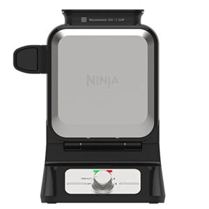 ninja bw1001 neverstick pro belgian waffle maker, vertical design, 5 shade settings, with precision-pour cup & chef-curated recipe guide, black & silver