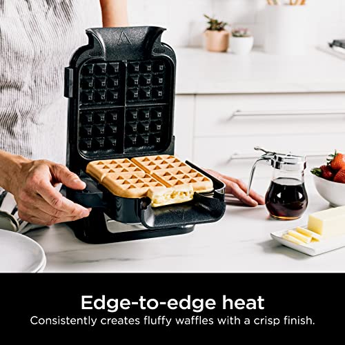 Ninja BW1001 NeverStick PRO Belgian Waffle Maker, Vertical Design, 5 Shade Settings, with Precision-Pour Cup & Chef-curated Recipe Guide, Black & Silver