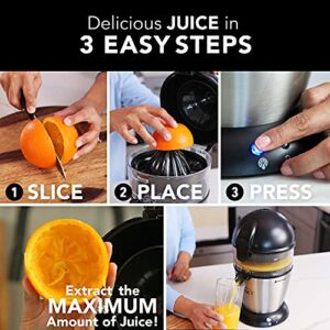 Vinci Hands-Free Patented Electric Citrus Juicer 1-Button Easy Press Lemon Lime Orange Grapefruit Juice Squeezer Easy to Clean Juicer Machine, Black/Stainless Steel