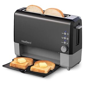 west bend 77224 toaster 2 slice quikserve wide slot slide through with bagel and gluten-free settings and cool touch exterior includes removable serving tray, black