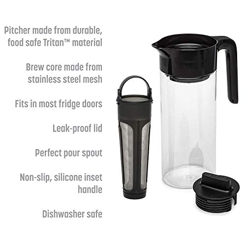 Goodful Cold Brew Iced Coffee Maker, Durable, Shatterproof Tritan Pitcher, Leak-Proof Lid, Large Capacity with Deluxe Stainless Steel Filter, 2.25-Quart, Black