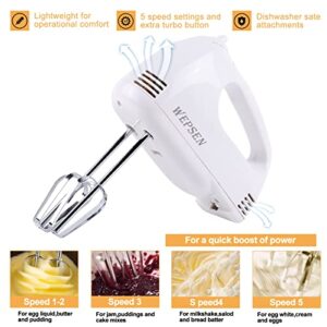 Electric Hand Mixer Mixing Bowls Set, Upgrade 5-Speeds Handheld Mixers with 5 Nesting Stainless Steel Mixing Bowl, Measuring Cups and Spoons Whisk Blender Kitchen Cooking Baking Supplies For Beginner