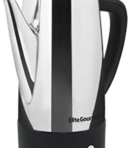 Elite Gourmet EC812 Electric Coffee Percolator with Keep Warm, Clear Brew Progress Knob Cool-Touch Handle Cord-less Serve, 12-Cup, Stainless Steel