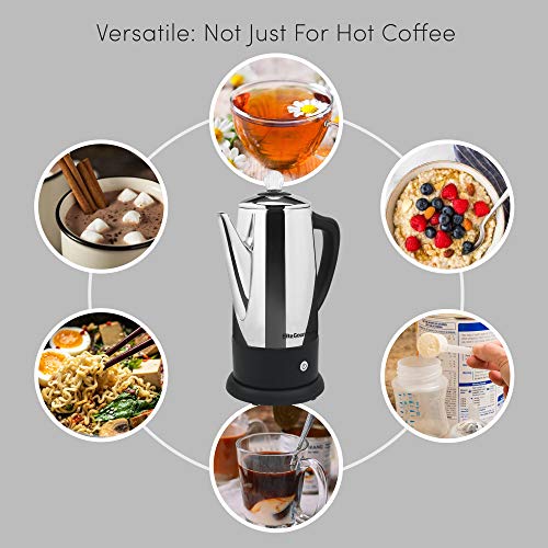 Elite Gourmet EC812 Electric Coffee Percolator with Keep Warm, Clear Brew Progress Knob Cool-Touch Handle Cord-less Serve, 12-Cup, Stainless Steel