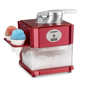 cuisinart scm-10p1 snow cone maker, professional motor and blade mechanism has interlock safety feature that creates real shaved ice for snow cones, slushies’, frozen lemonades or adult drinks, red