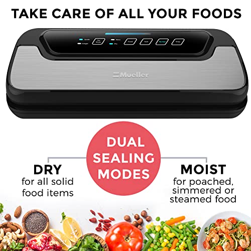 Vacuum Sealer Machine By Mueller | Automatic Vacuum Air Sealing System For Food Preservation w/Starter Kit | Compact Design | Lab Tested | Dry & Moist Food Modes | Led Indicator Lights