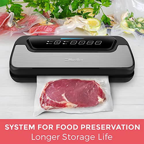 Vacuum Sealer Machine By Mueller | Automatic Vacuum Air Sealing System For Food Preservation w/Starter Kit | Compact Design | Lab Tested | Dry & Moist Food Modes | Led Indicator Lights