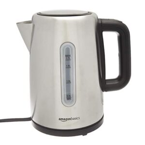 amazon basics stainless steel fast, portable electric hot water kettle for tea and coffee, 1.7-liter, silver