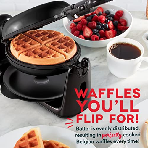 DASH Flip Belgian Waffle Maker With Non-Stick Coating for Individual 1" Thick Waffles – Black