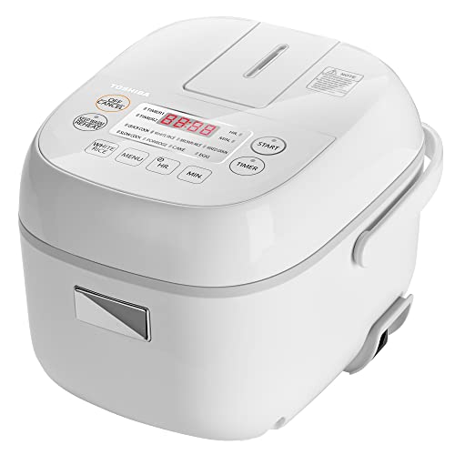 Toshiba Mini Rice Cooker, 3 Cups Uncooked Small Rice Cooker, Steamer & Warmer, With Fuzzy Logic And One-Touch Cooking, 24 Hour Delay Timer And Auto Keep Warm Feature, White