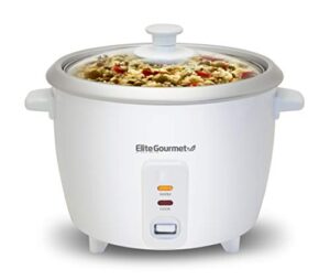 elite cuisine erc-003 electric rice cooker with automatic keep warm makes soups, stews, grains, hot cereals, white, 6 cups cooked (3 cups uncooked)