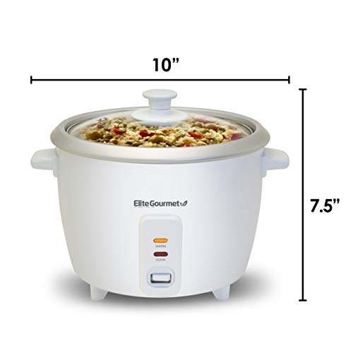 Elite Cuisine ERC-003 Electric Rice Cooker with Automatic Keep Warm Makes Soups, Stews, Grains, Hot Cereals, White, 6 Cups Cooked (3 Cups Uncooked)