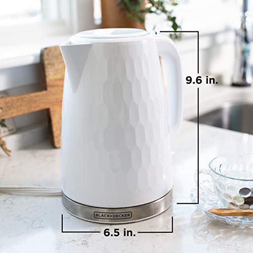 BLACK+DECKER Honeycomb Collection Rapid Boil 1.7L Electric Cordless Kettle with Premium Textured Finish, White, KE1560W