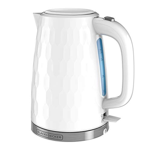 BLACK+DECKER Honeycomb Collection Rapid Boil 1.7L Electric Cordless Kettle with Premium Textured Finish, White, KE1560W