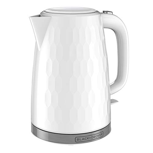 BLACK+DECKER Honeycomb Collection Rapid Boil 1.7L Electric Cordless Kettle with Premium Textured Finish, White, KE1560W