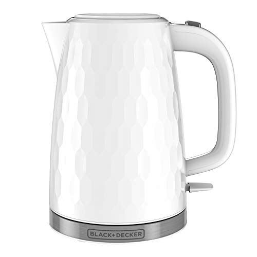 BLACK+DECKER Honeycomb Collection Rapid Boil 1.7L Electric Cordless Kettle with Premium Textured Finish, White, KE1560W