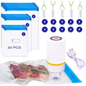 sous vide bags, 42 pcs electric vacuum sealer food vacuum sealer & reusable vacuum food storage bags for anova, joule cookers -30 pcs reusable vacuum sealer bags,5 clips & 5 sealing clips,rechargeable vacuum sealer set