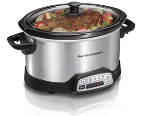 hamilton beach programmable slow cooker with flexible easy programming, 5 cooking times, dishwasher-safe crock, lid, 4 quart, silver