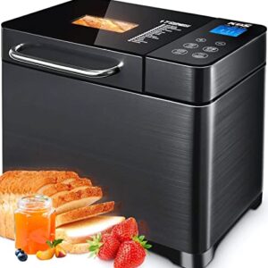 KBS 17-in-1 Bread Maker-Dual Heaters, 710W Bread Machine Stainless Steel with Gluten-Free, Dough Maker,Jam,Yogurt PROG, Auto Nut Dispenser,Ceramic Pan& Touch Panel, 3 Loaf Sizes 3 Crust Colors,Recipes