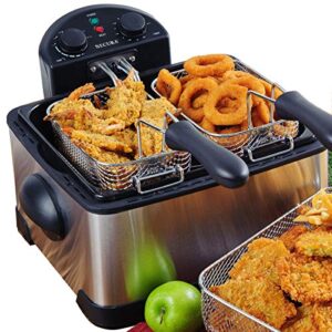 secura 1700-watt stainless-steel triple basket electric deep fryer with timer free extra odor filter, 4l/17-cup