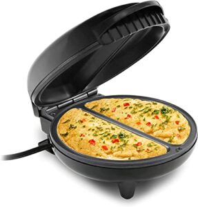 elite gourmet eom205 non-stick omelet, frittata, snack pocket maker, gourmet breakfast, dessert maker, 2 individual portions, stainless steel and black