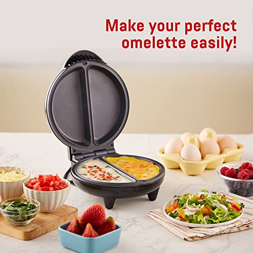 Elite Gourmet EOM205 Non-Stick Omelet, Frittata, Snack Pocket Maker, Gourmet Breakfast, Dessert Maker, 2 Individual Portions, Stainless Steel and Black