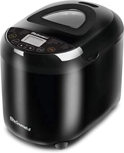 elite gourmet ebm-8103b maxi-matic automatic digital programmable bread maker, 3 loaf sizes, 19 menu functions, bake fresh bread, black