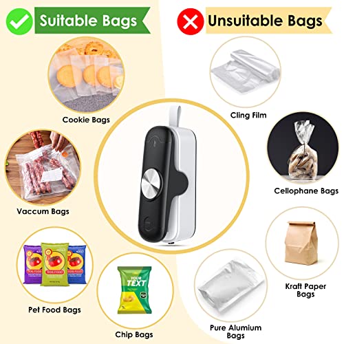 FEPPO Bag Sealer, Mini Bag Sealer with Cutter 2 in 1 Heat Vacuum Sealers, Portable Food Sealer Mini Sealing Machine Kitchen Gadget For Chip Bags Plastic Bags Food Storage (Battery Included)