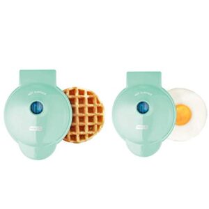 dash mini maker waffle maker + griddle, 2-pack griddle + waffle iron – aqua