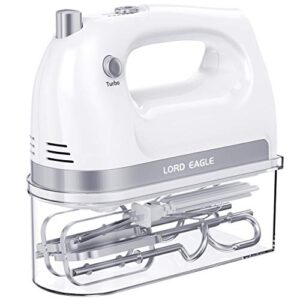 lord eagle hand mixer electric, 400w power handheld mixer for baking cake egg cream food beater, turbo boost/self-control speed + 5 speed + eject button + 5 stainless steel accessories