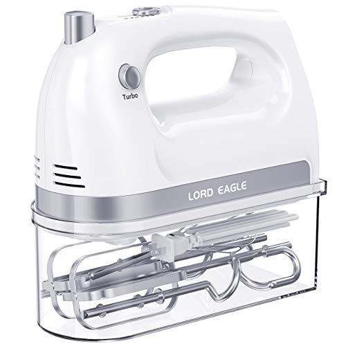 Lord Eagle Hand Mixer Electric, 400W Power handheld Mixer for Baking Cake Egg Cream Food Beater, Turbo Boost/Self-Control Speed + 5 Speed + Eject Button + 5 Stainless Steel Accessories