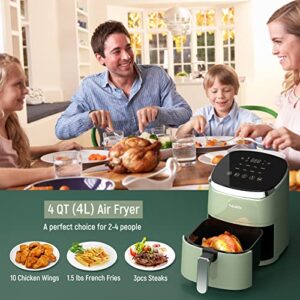 Air Fryer, Fabuletta 9 Customizable Smart Cooking Programs Compact 4QT Air Fryers, Shake Reminder, 450°F Digital Airfryer,Tempered Glass Display, Dishwasher-Safe & Nonstick, Fit for 2-4 People