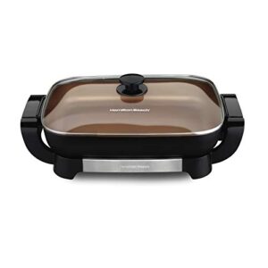 hamilton beach durathon ceramic electric skillet with removable 12×15” pan, adjustable temperature, reversible design, tempered glass lid (38529k)