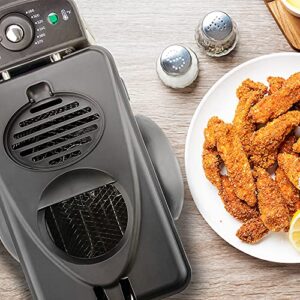 Ovente Electric Deep Fryer 2 Liter Capacity, 1500W with Lid, Viewing Window, Adjustable Temperature Knob and Stainless Steel Frying Basket Perfect for Fried Chicken, Nuggets & Fries, Silver FDM2201BR