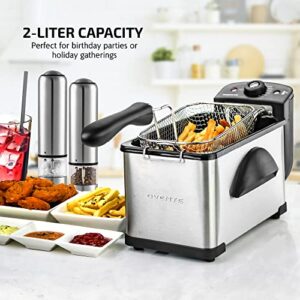 Ovente Electric Deep Fryer 2 Liter Capacity, 1500W with Lid, Viewing Window, Adjustable Temperature Knob and Stainless Steel Frying Basket Perfect for Fried Chicken, Nuggets & Fries, Silver FDM2201BR