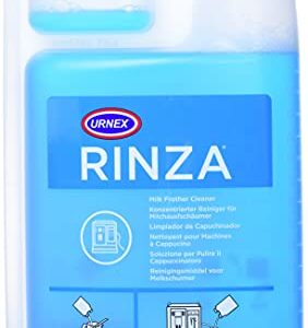 Urnex Rinza Alkaline Formula Milk Frother Cleaner - 33.6 Ounce [Over 30 Uses] - Breaks Down Milk Protein Fat and Calcium Build Up Cycles Through Auto Frother Cleans Lines Steam Wands & Steel Pitchers